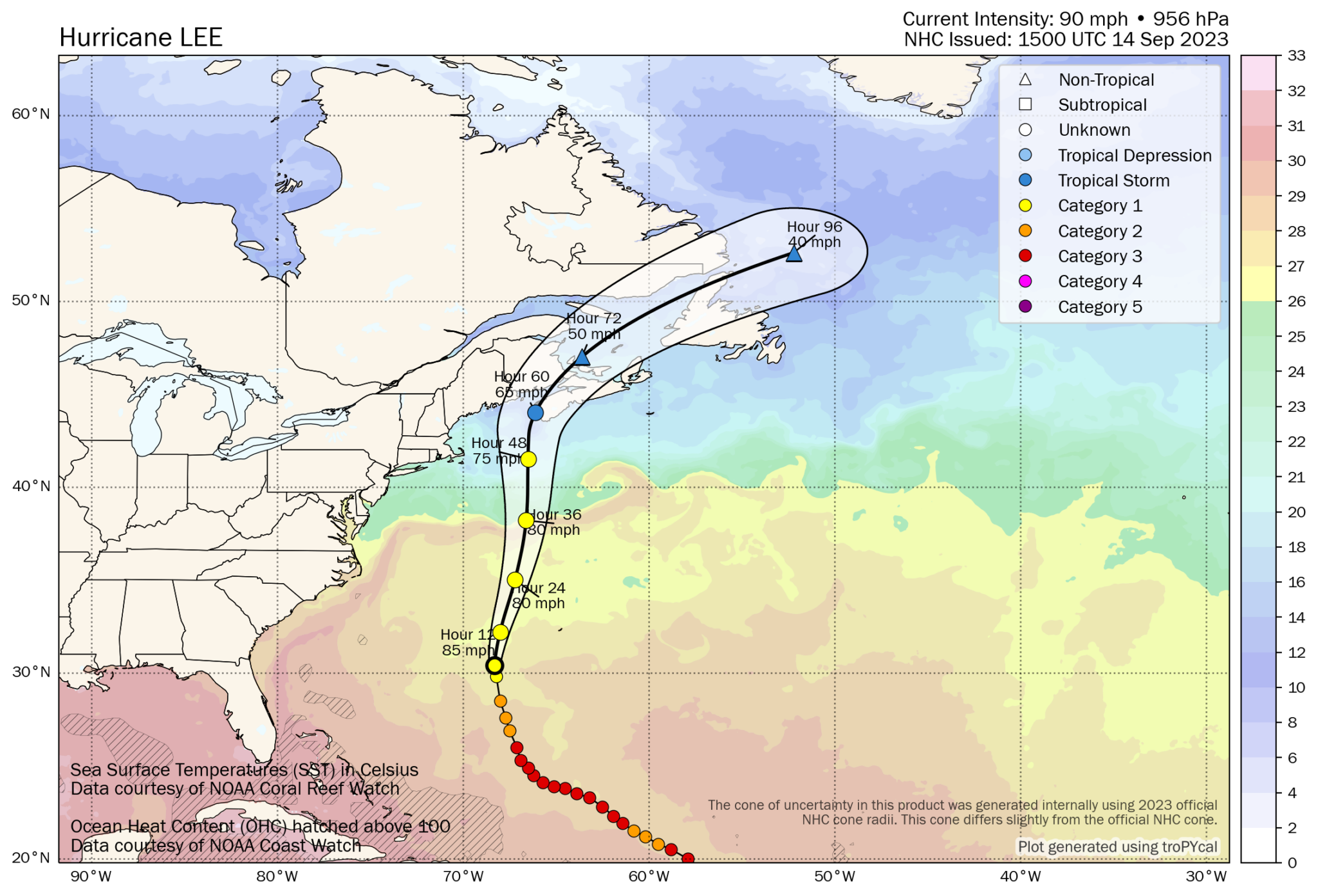Thursday PM Lee Update: Lee basically on track for Atlantic Canada ...