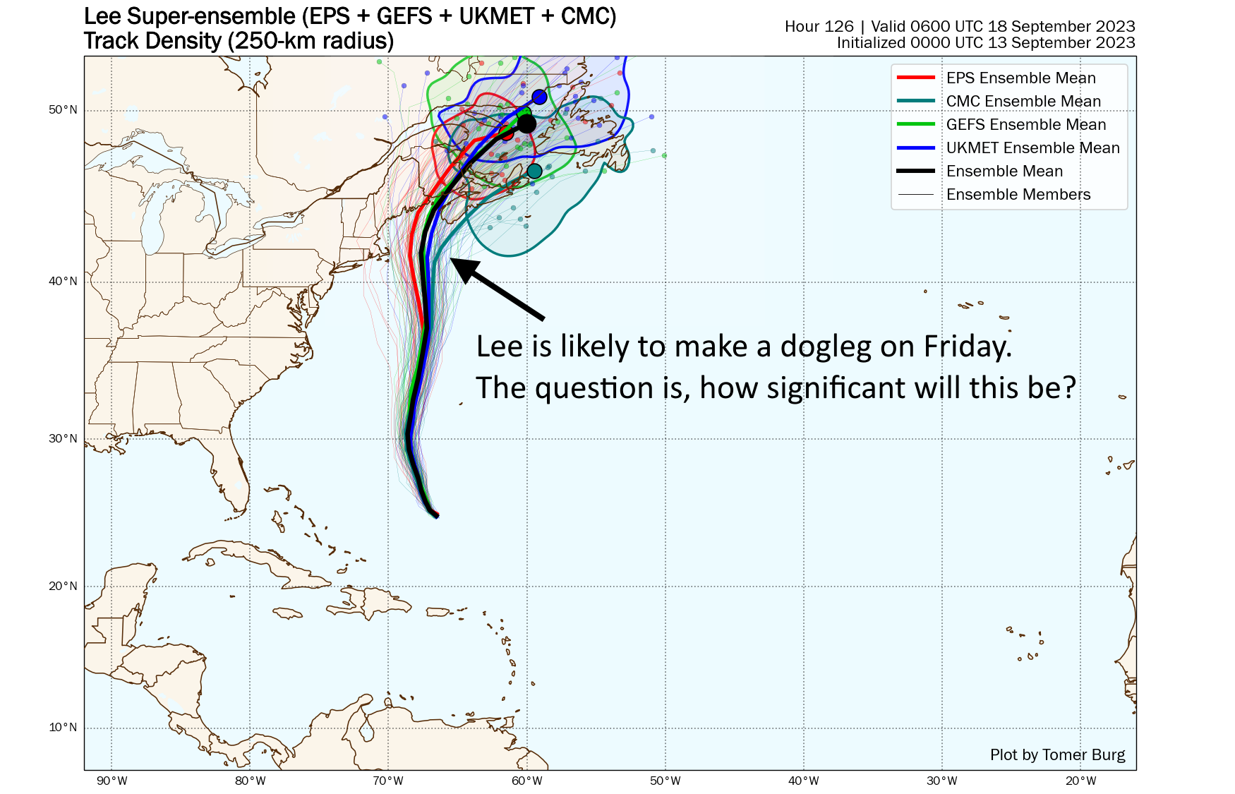 September 13, 2023 Outlook: Lee starting to make its turn north toward ...