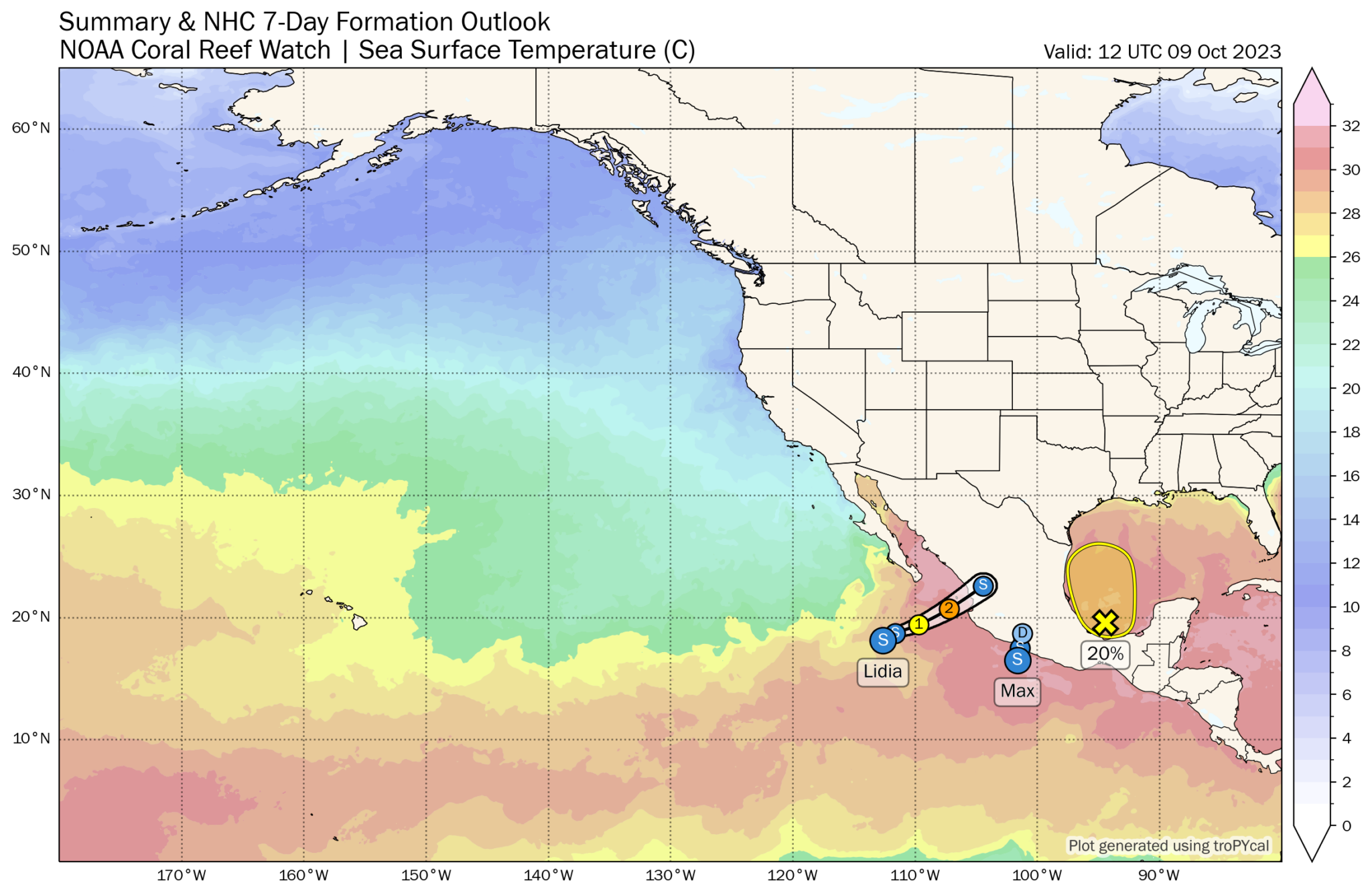 October 9, 2023 Outlook: Lidia and Max move to Mexico with rain chances ...