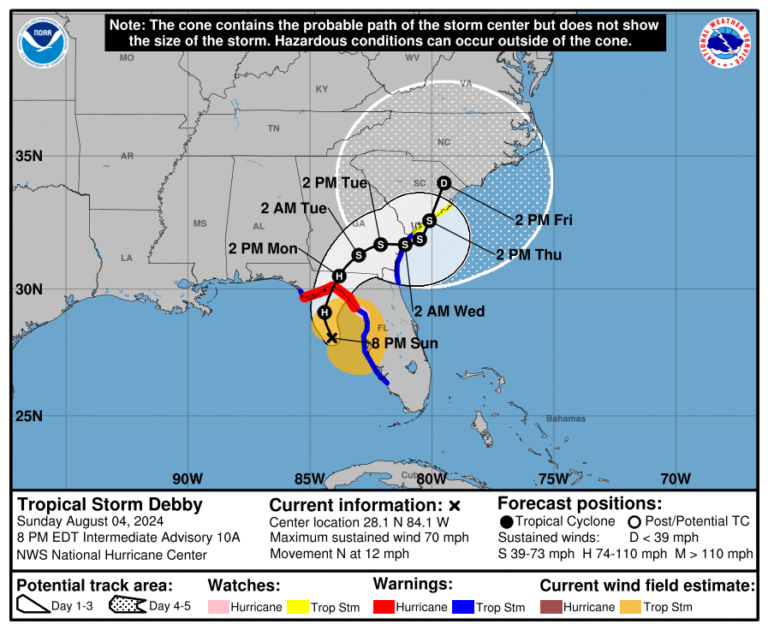 Debby strengthening as it bears down on Florida, bringing serious surge ...
